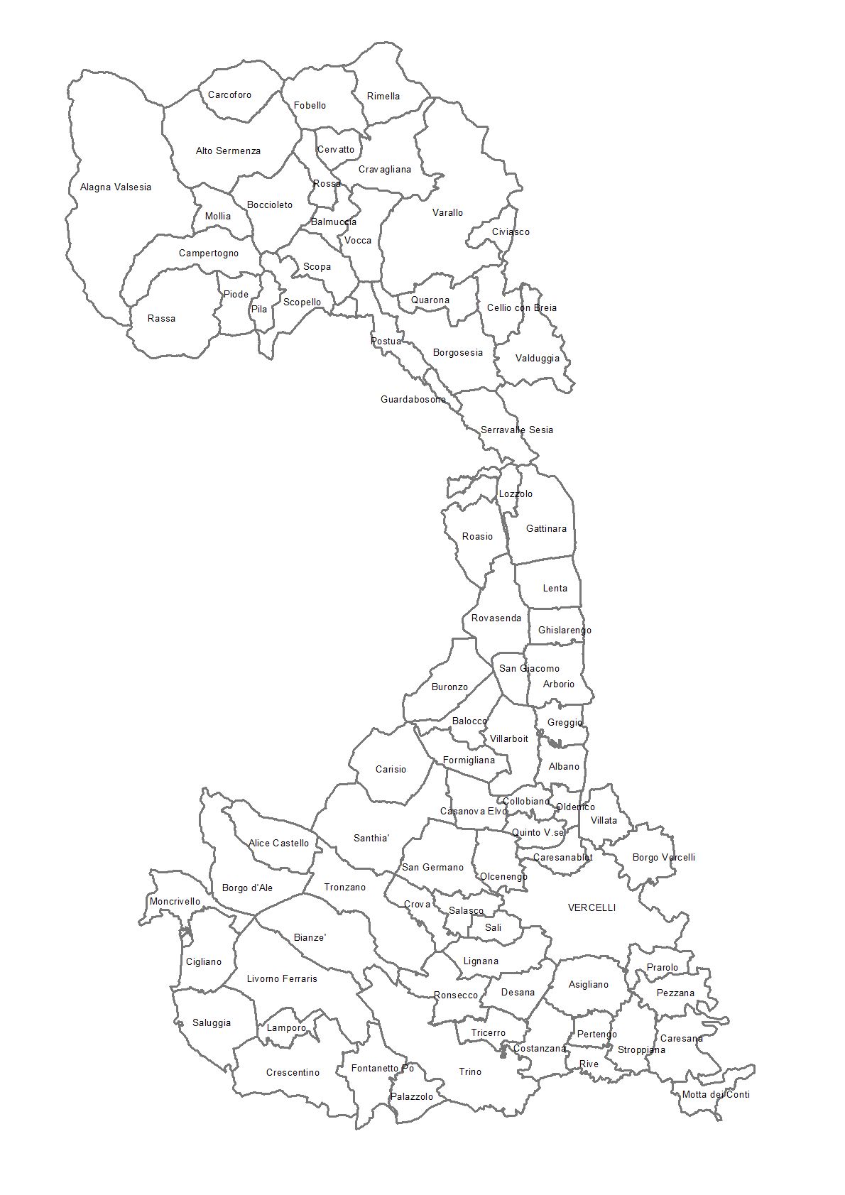 Mappa geografica dei Comuni della Provincia di Vercelli - Provincia di ...